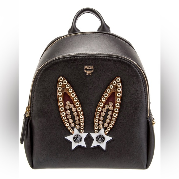 MCM | Bags | Mcm Studded Bunny Rabbit Leather Medium Backpack Black ...